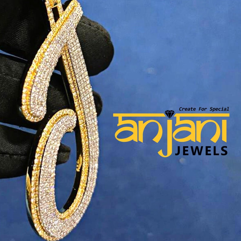 Iced Out Moissanite "j" Pendant, 925 Sterling Silver, Rope Chain - Etsy