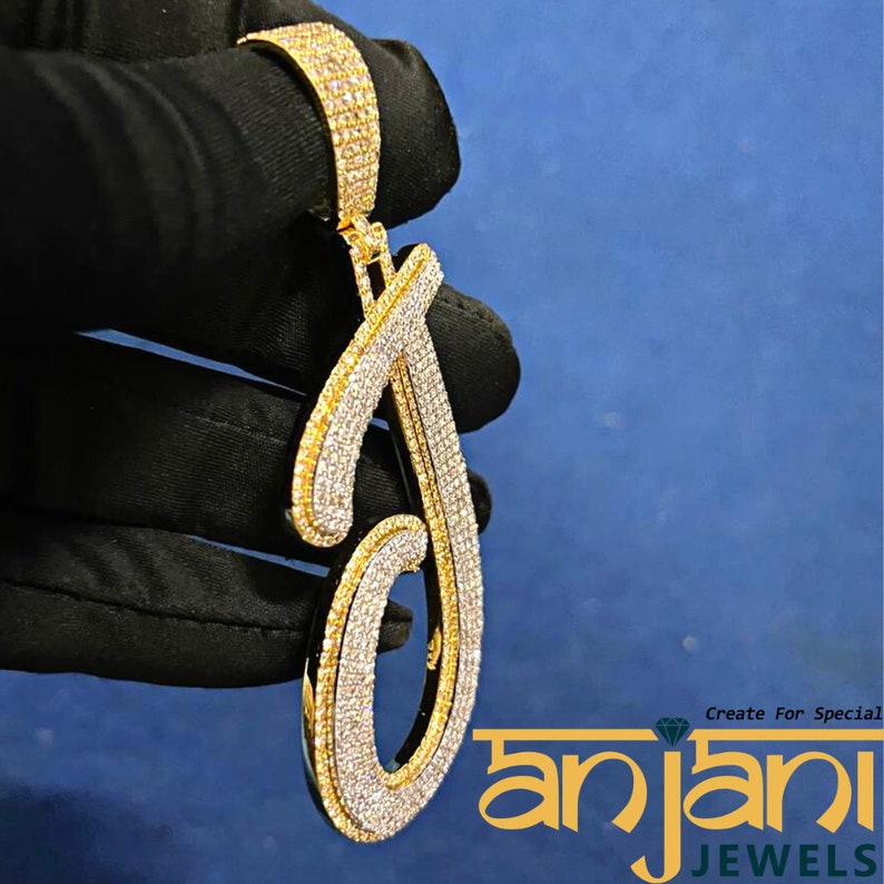 Iced Out Moissanite "j" Pendant, 925 Sterling Silver, Rope Chain - Etsy