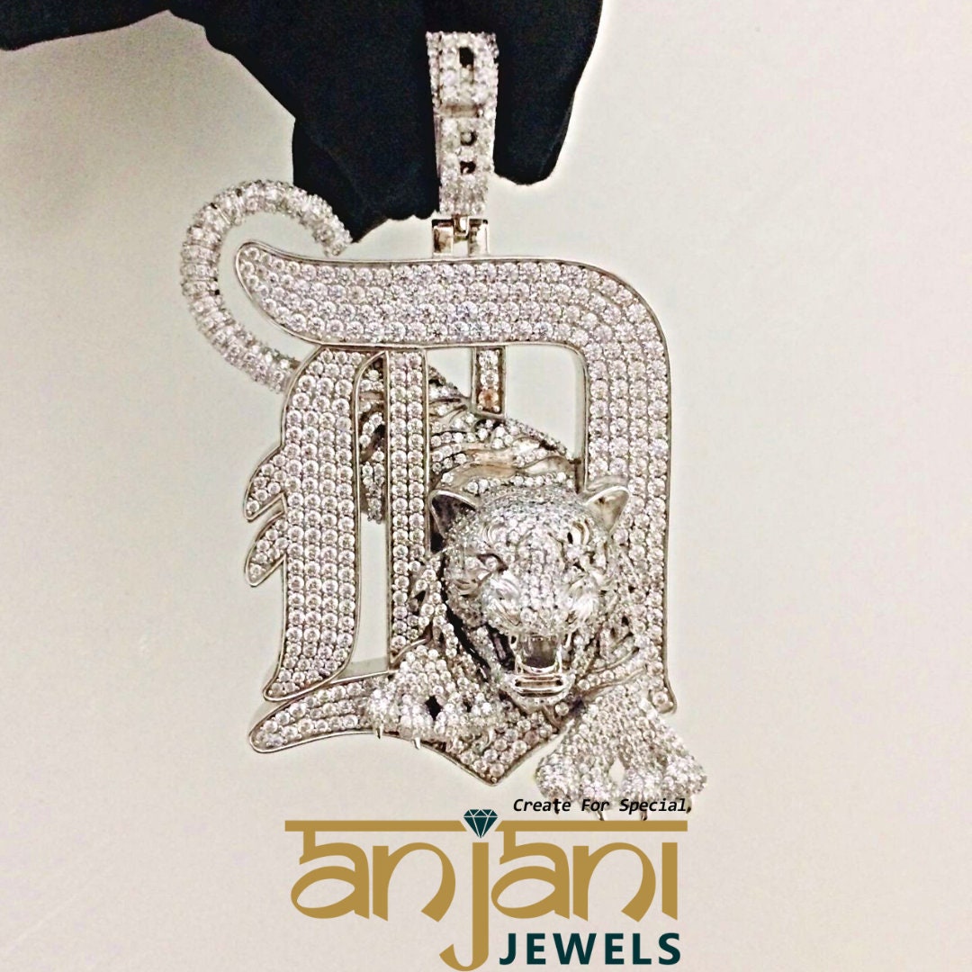 Iced Out Moissanite Tiger Pendant: Sterling Silver, VVS, Custom Bail ...