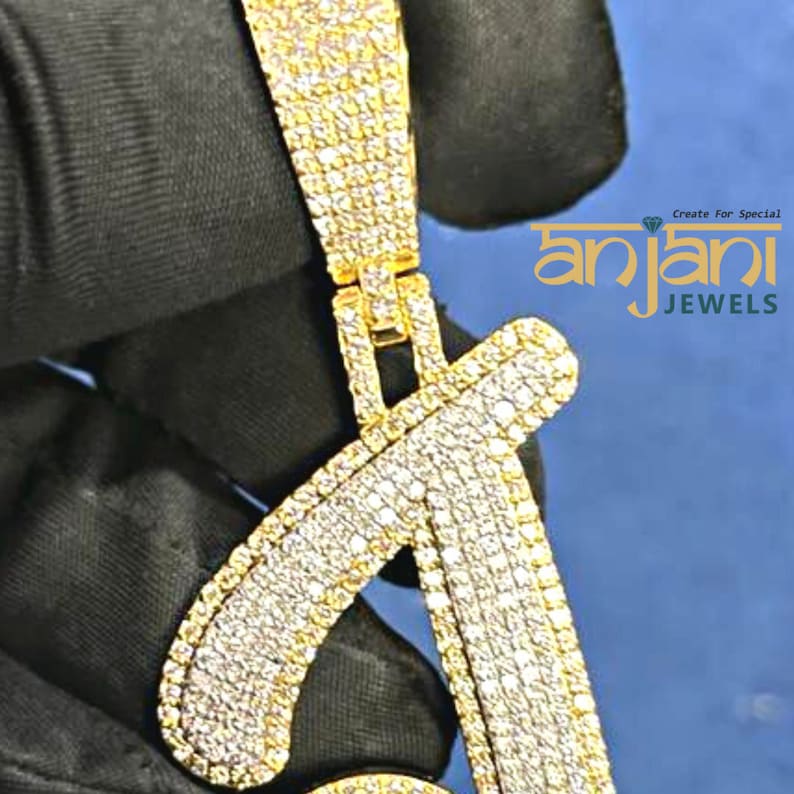 Iced Out Moissanite "j" Pendant, 925 Sterling Silver, Rope Chain - Etsy