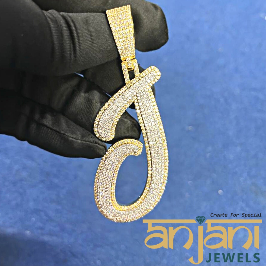 Iced Out Moissanite "j" Pendant, 925 Sterling Silver, Rope Chain - Etsy