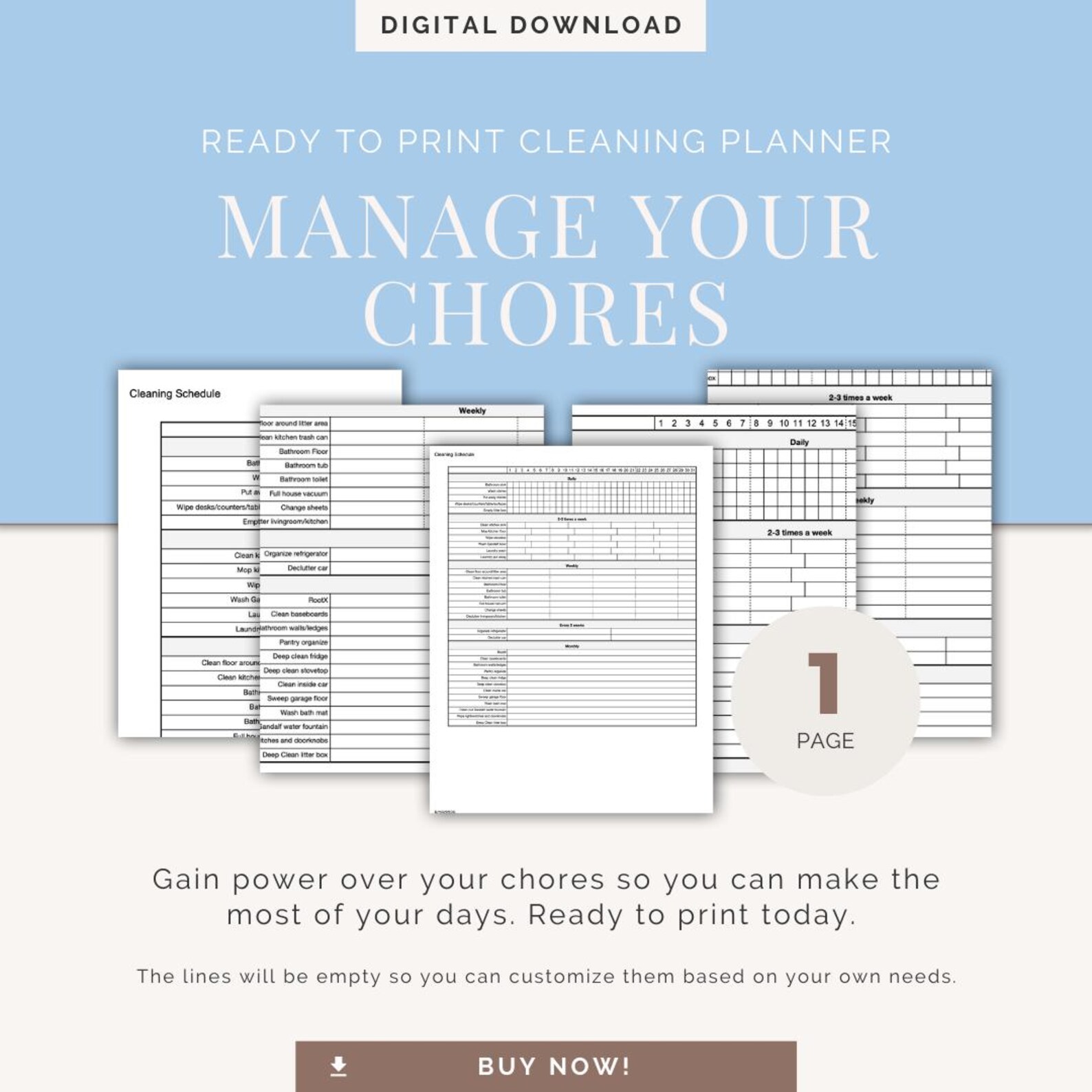 Customizable Printable Chore Chart PDF | Editable Row Names | Monthly ...