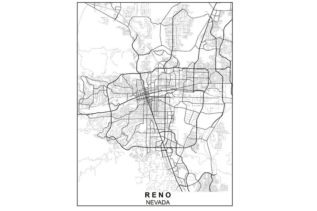Reno Nevada Map, Nevada Map, Reno Map, Nevada Art, Printable, USA Map ...