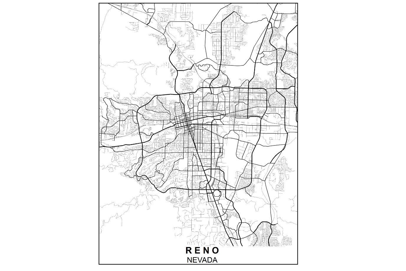 Reno Nevada Map, Nevada Map, Reno Map, Nevada Art, Printable, USA Map ...