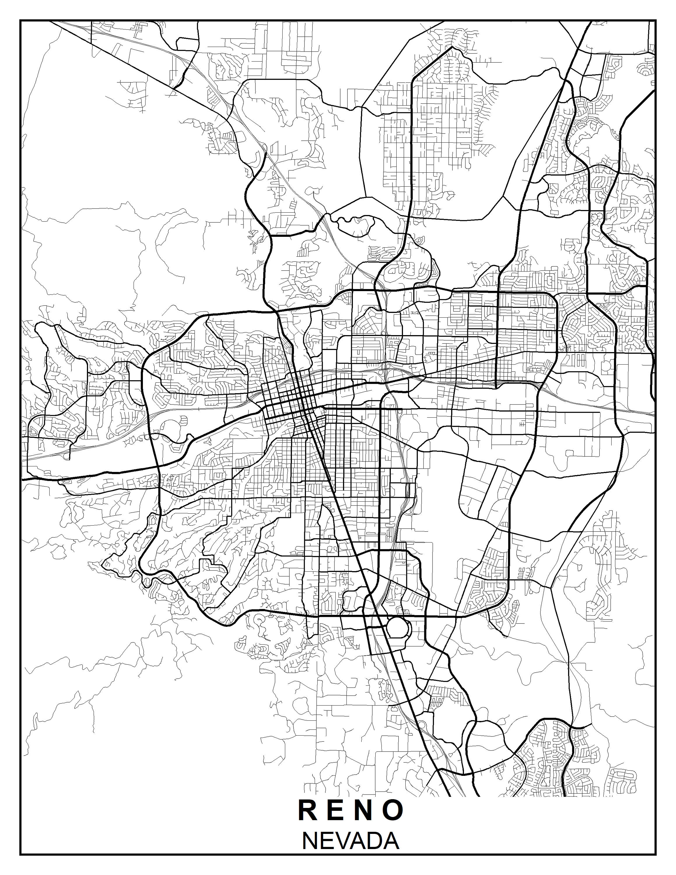 Reno Nevada Map, Nevada Map, Reno Map, Nevada Art, Printable, USA Map ...