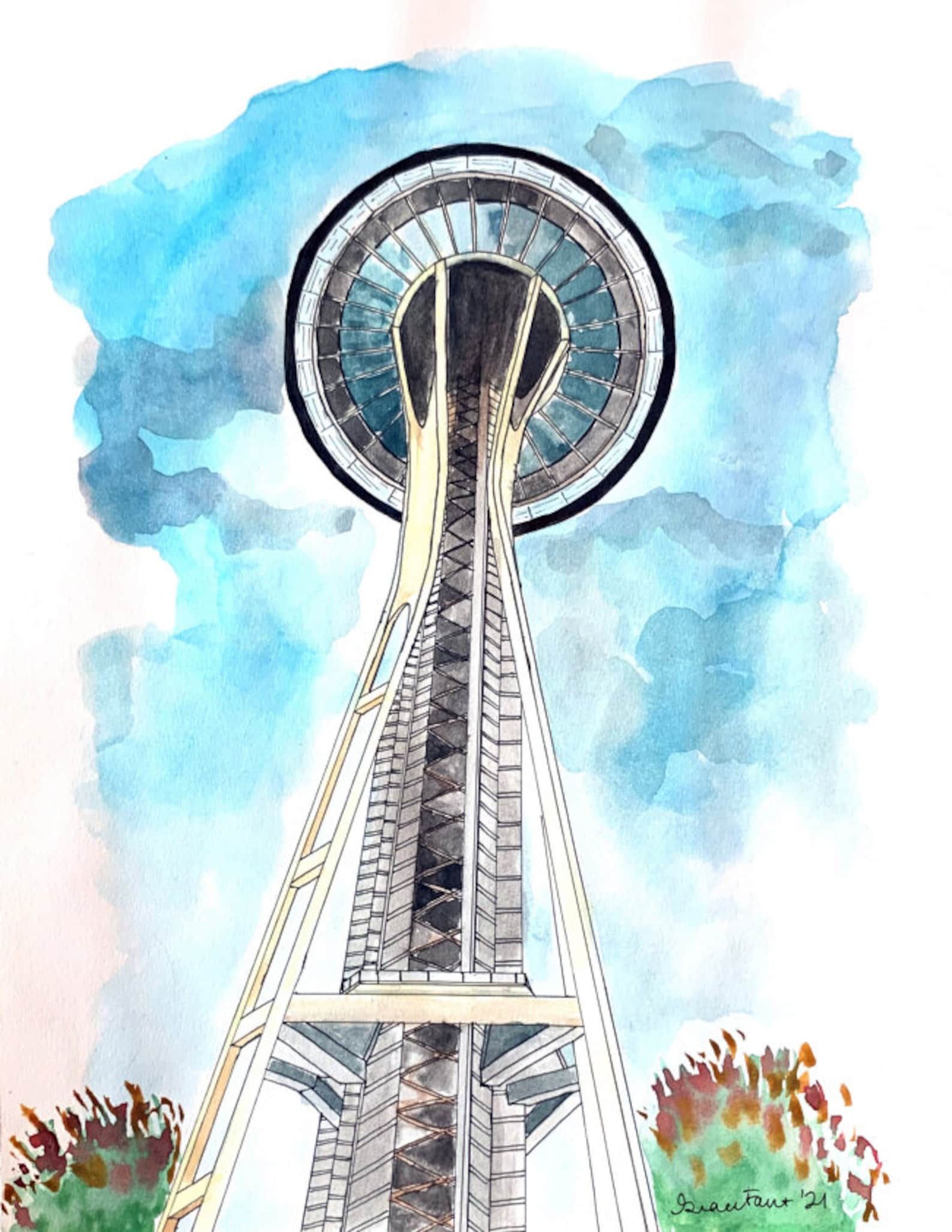 Seattle Space Needle Watercolor Art | Etsy