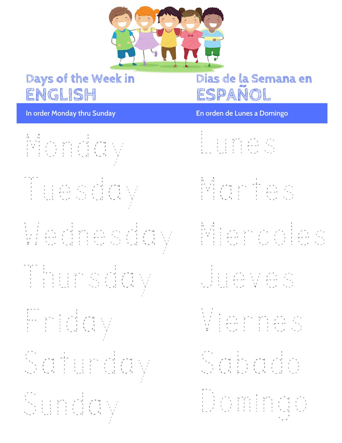 English & Spanish Days of the Week - Etsy