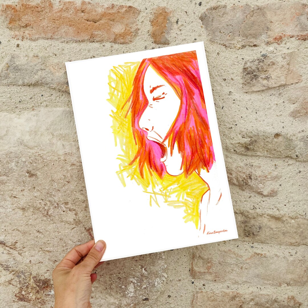 Screaming Woman Poster Colored Pencils Reproduction A4 - Etsy