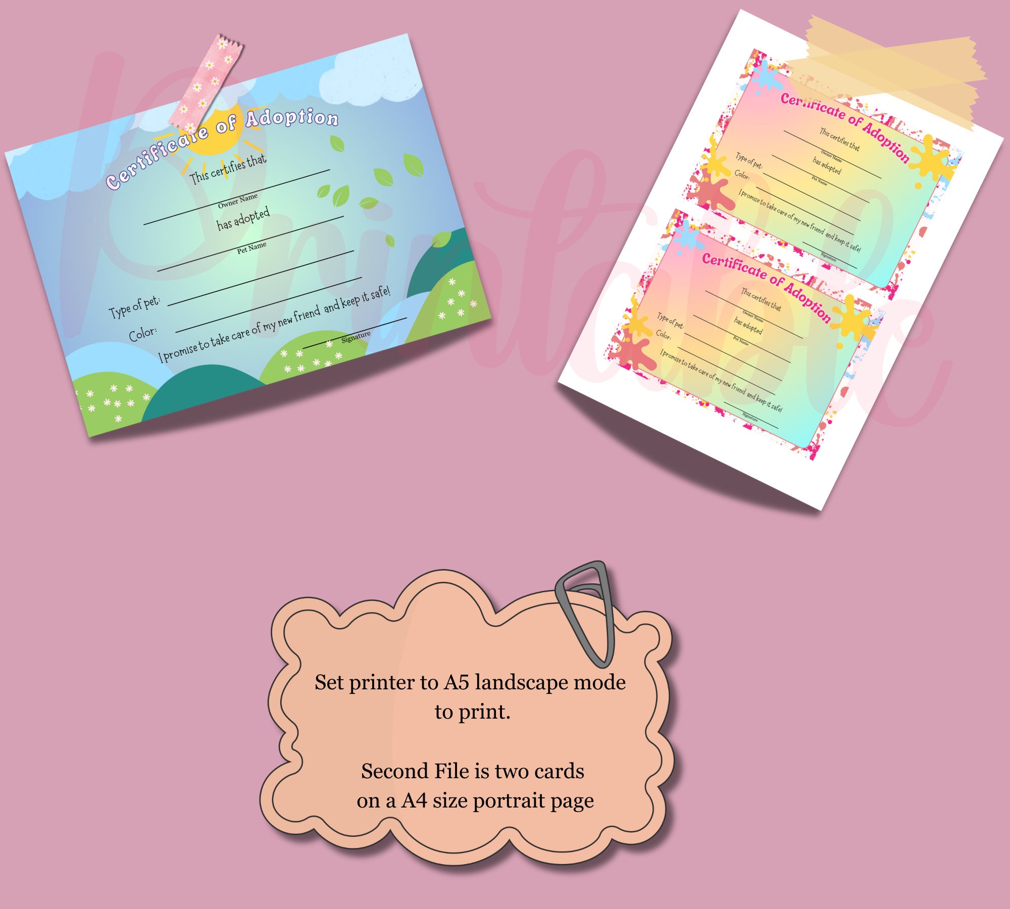 Printable Adoption Cards, Digital Toy Adoption Certificates, Personal ...