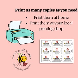 Printable Warning Labels for Crochet Toys/ Business Card Size Tags for ...
