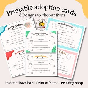 Printable Adoption Cards, Digital Toy Adoption Certificates, Personal ...