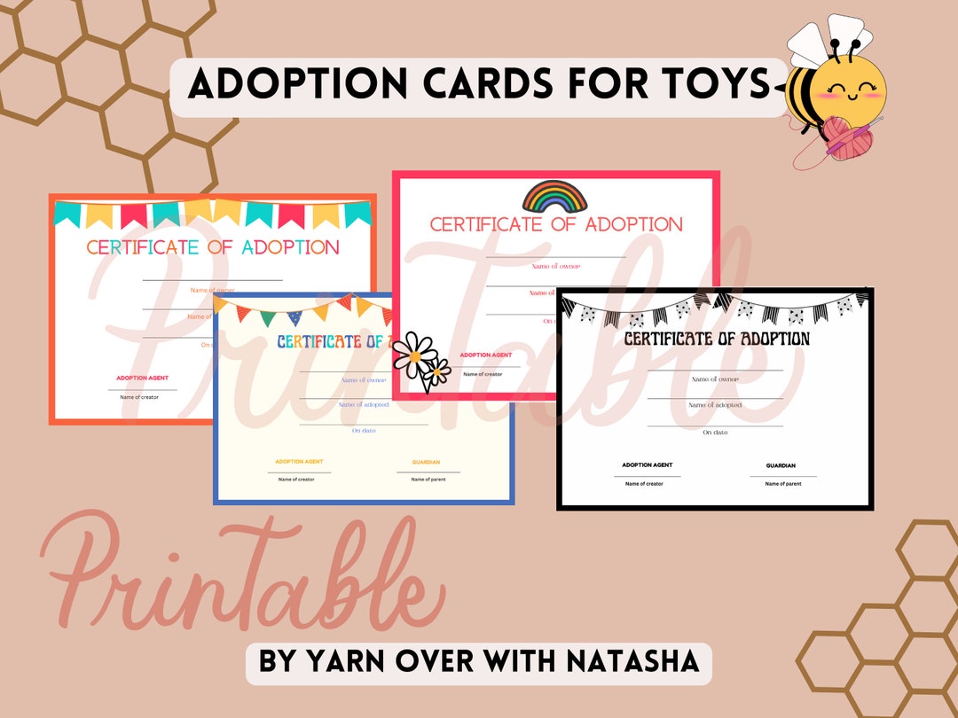 Digital Toy Adoption Certificate, Personal Adoption Paper for Toys ...
