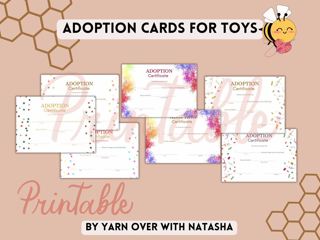 Digital Toy Adoption Certificate, Personal Adoption Paper for Toys ...