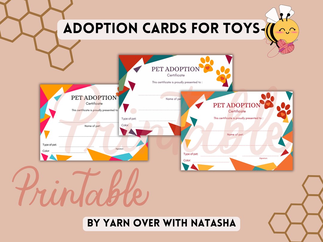 Digital Toy Adoption Certificate, Personal Adoption Paper for Toys ...