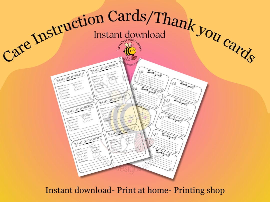 Printable Cards: Care Instructions for Amigurumi/ Care Cards for ...
