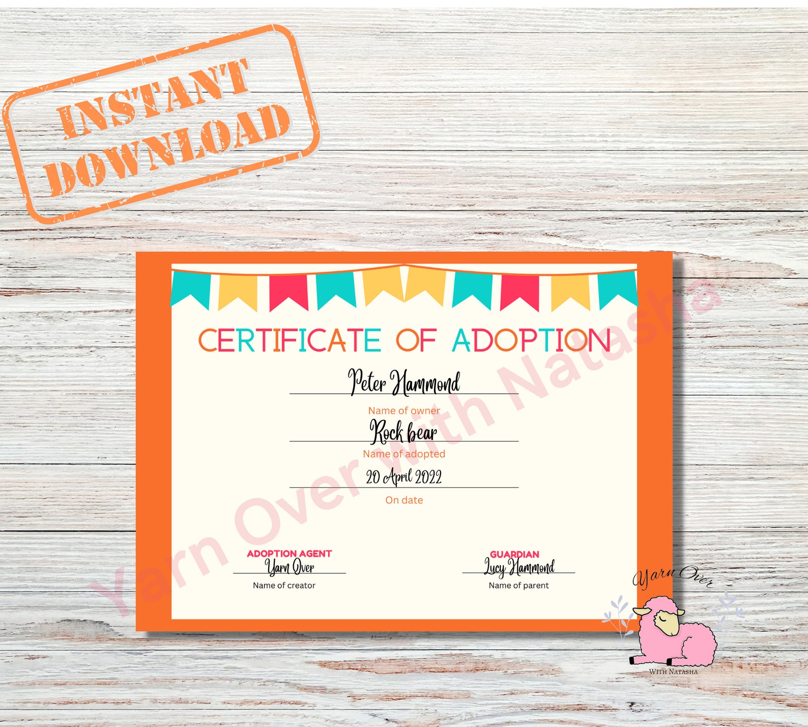 Digital Toy Adoption Certificate Personal Adoption Paper for - Etsy