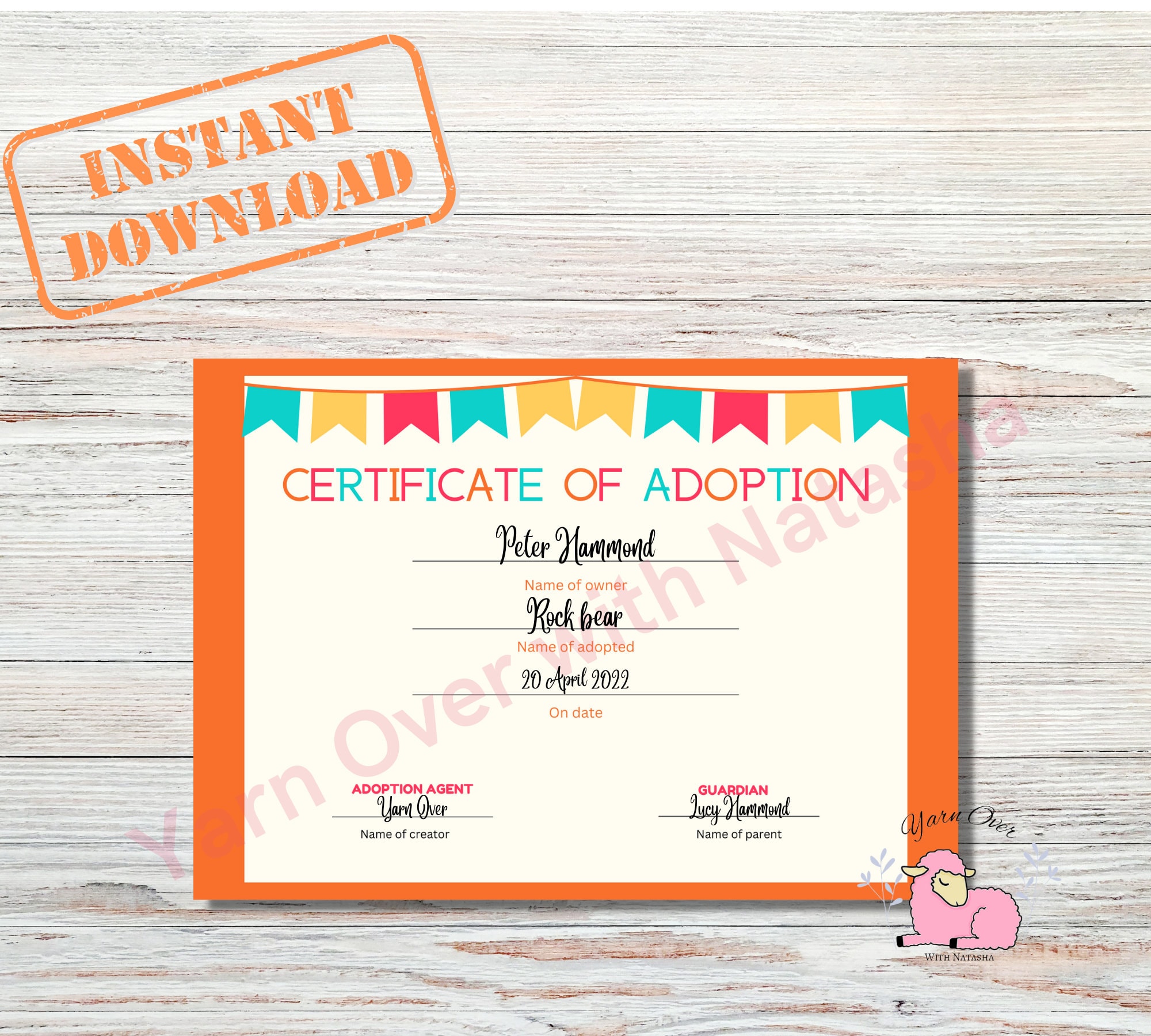 Digital Toy Adoption Certificate Personal Adoption Paper for - Etsy
