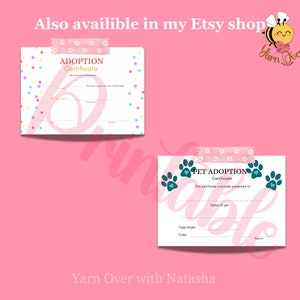 Printable Adoption Cards, Digital Toy Adoption Certificates, Personal ...