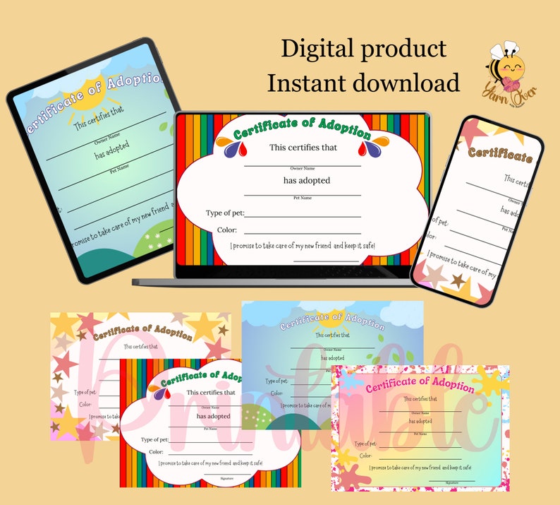Printable Adoption Cards, Digital Toy Adoption Certificates, Personal ...