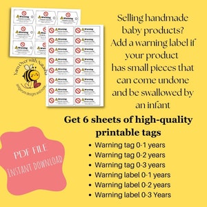 Printable Warning Labels for Crochet Toys/ Business Card Size Tags for ...