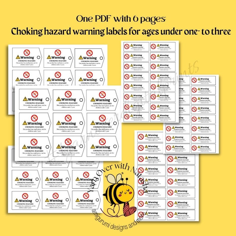 Printable Warning Labels for Crochet Toys/ Business Card Size Tags for ...