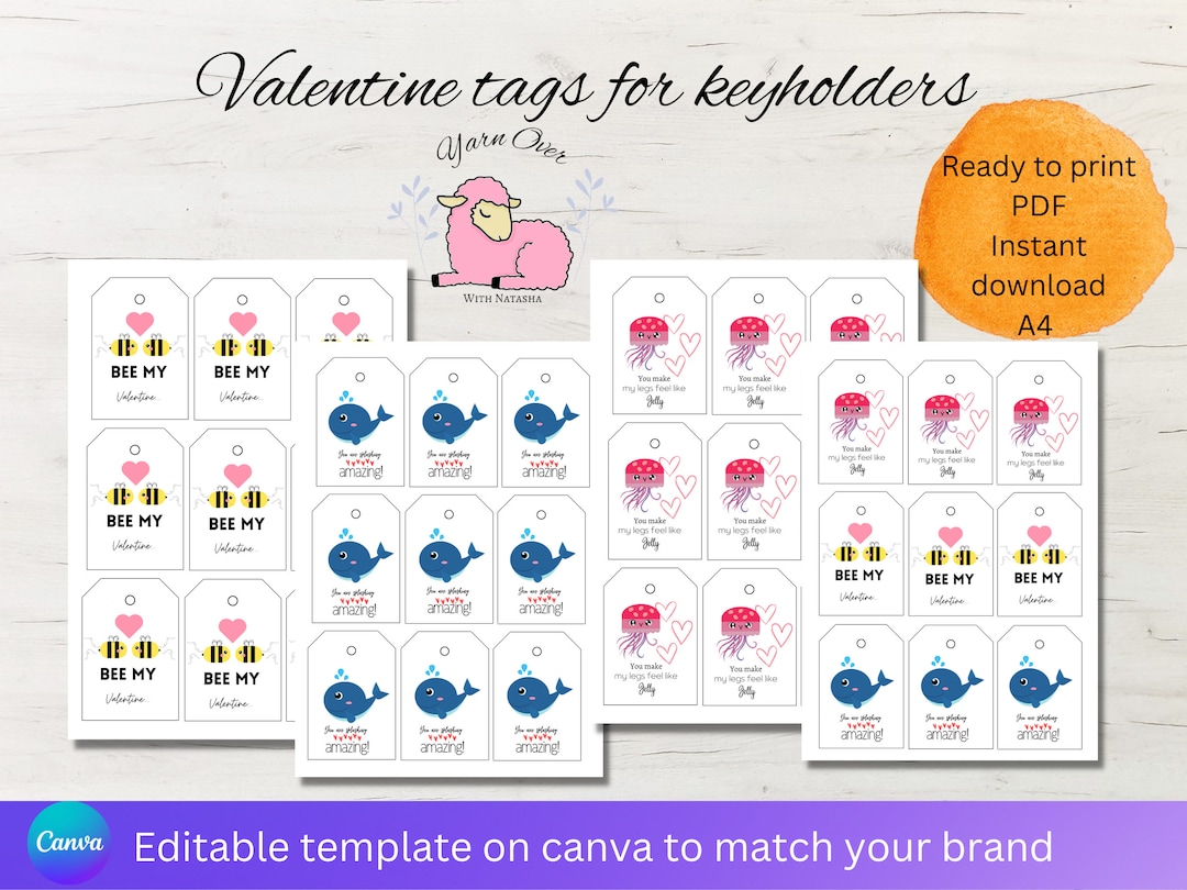 Digital Tags/ Printable V-day Tags/ Canva Tags Template/ Gift Tags for ...