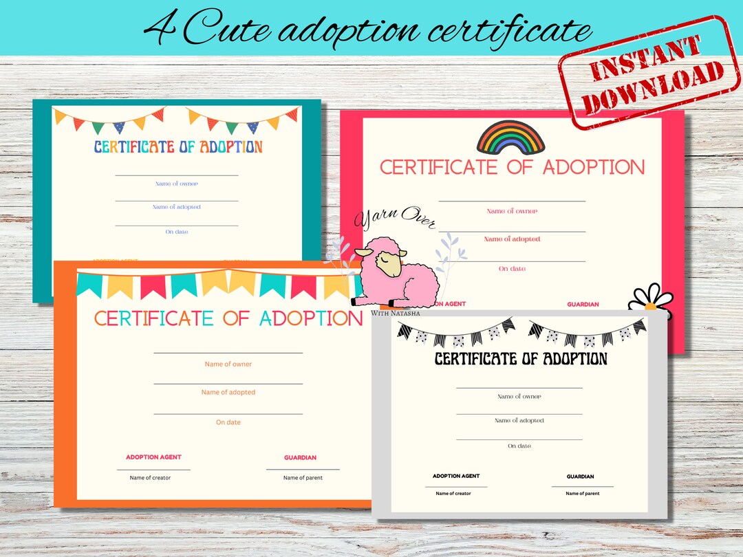 Digital Toy Adoption Certificate, Personal Adoption Paper for Toys ...