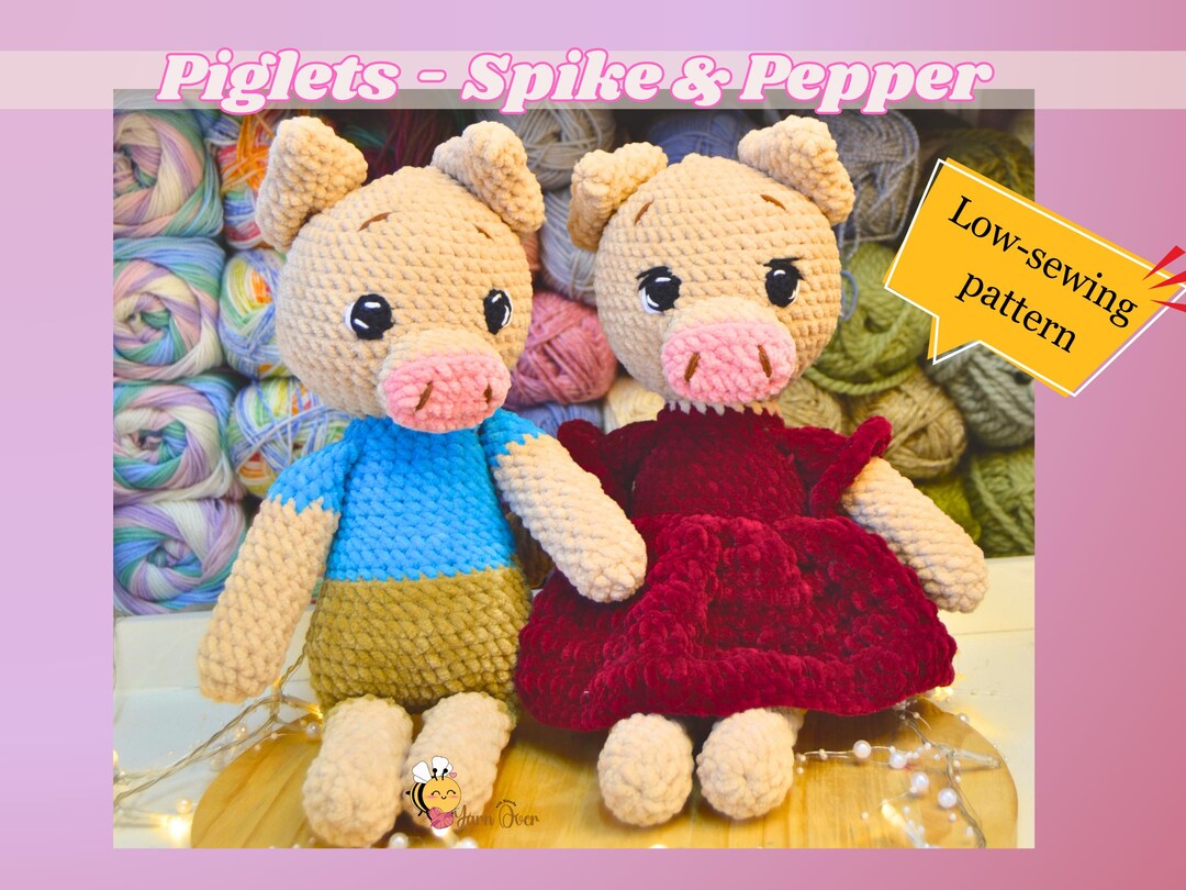 Piglet Crochet Pattern Pepper and Spike- Cute Pig Pattern, Low-sewing ...