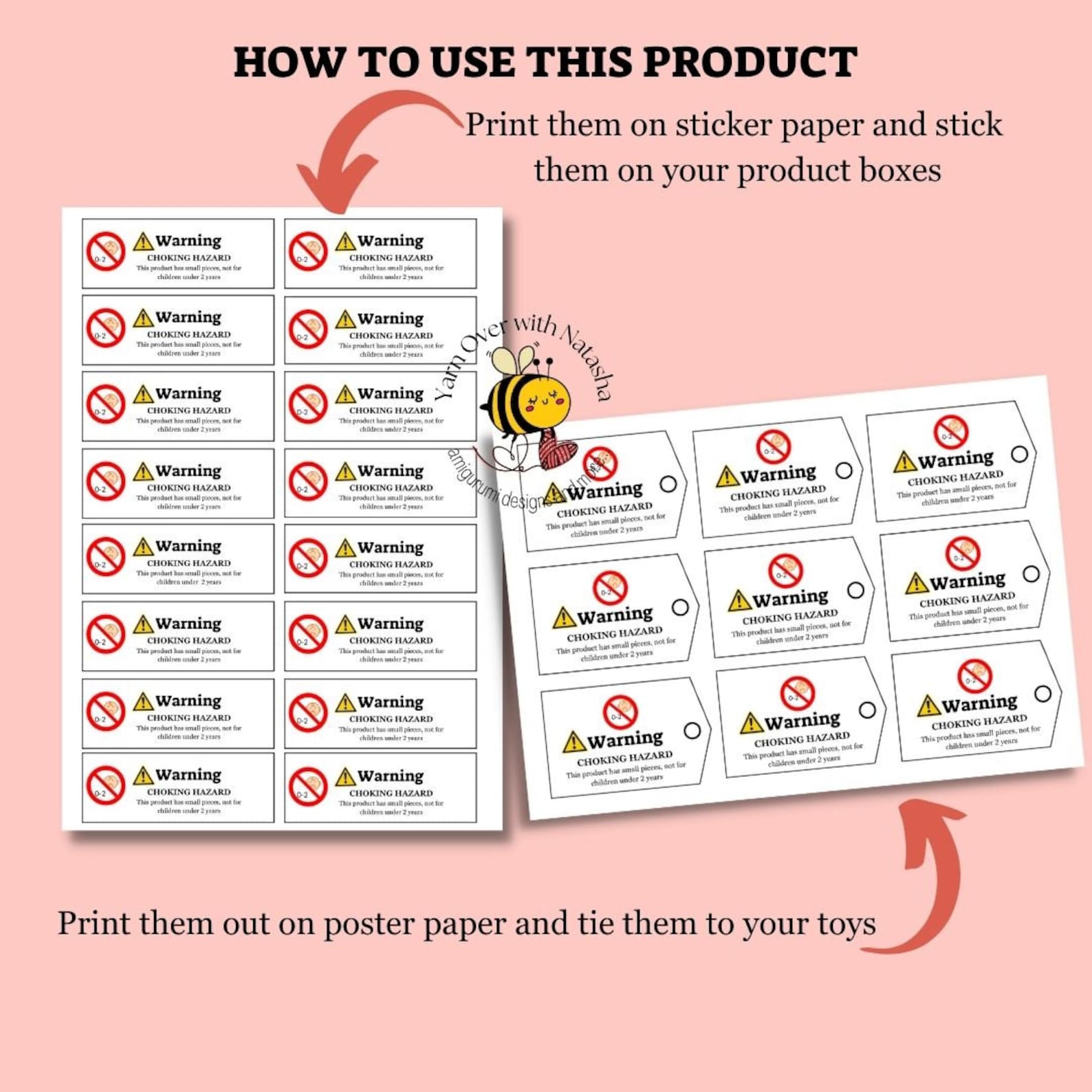 Printable Warning Labels for Crochet Toys/ Business Card Size Tags for ...