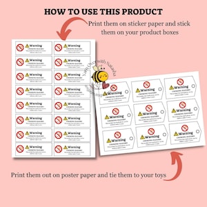 Printable Warning Labels for Crochet Toys/ Business Card Size Tags for ...