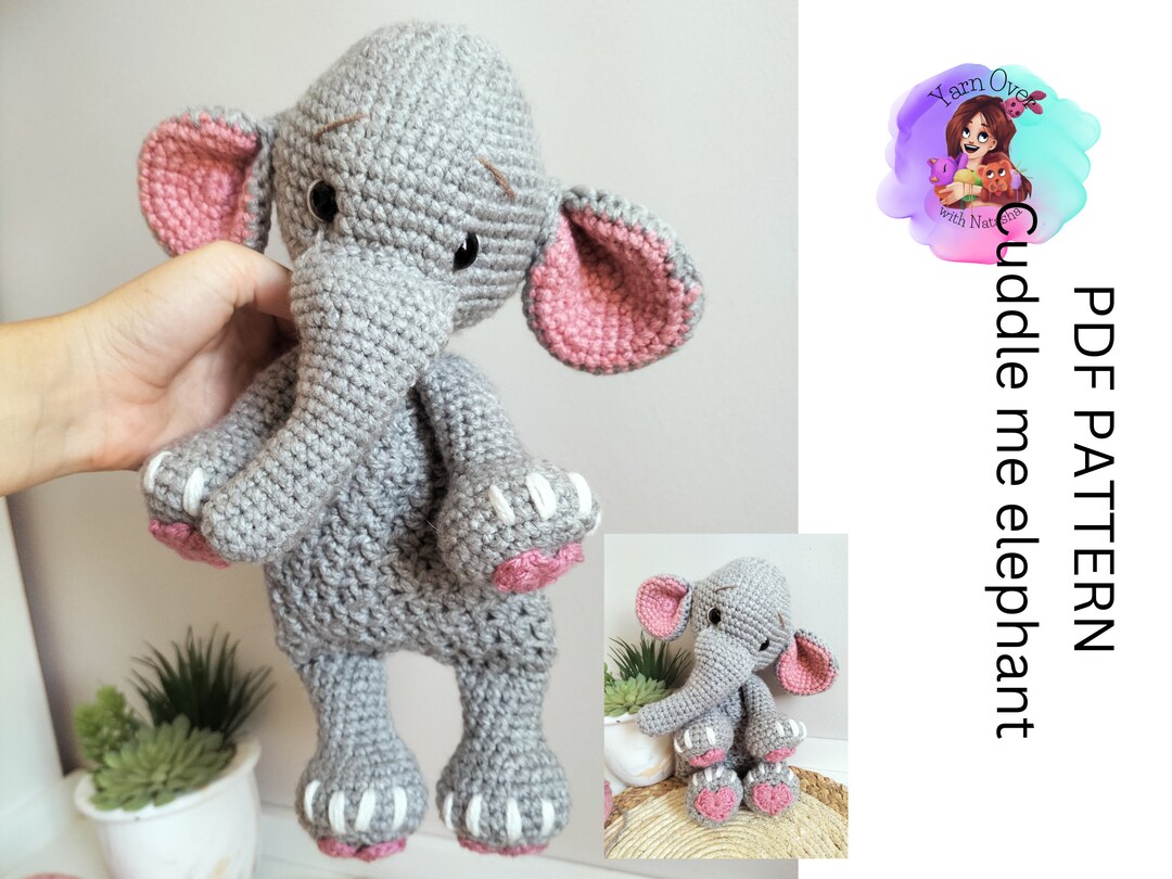 Pattern: Elephant Snuggler, Cuddler Elephant Toy, Amigurumi Elephant ...