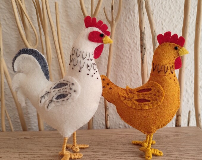 White Easter Rooster and Hens Decoration Felt Chickens Easter ...