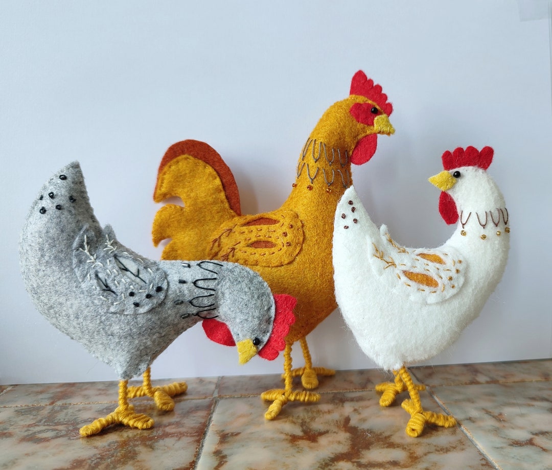 Gold Easter Rooster and Hen Decorations Felt Easter Chickens ...