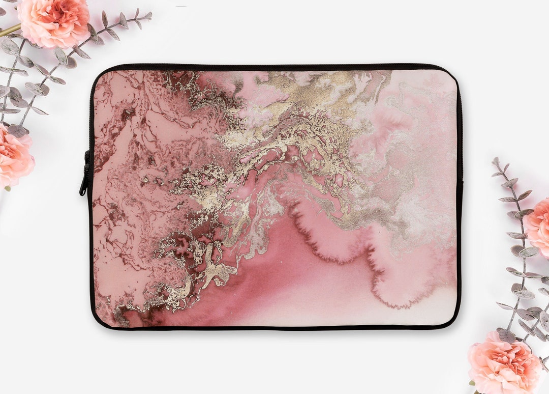 Pink Marble Laptop Sleeve Golden Paints Laptop Sleeve Minerals - Etsy