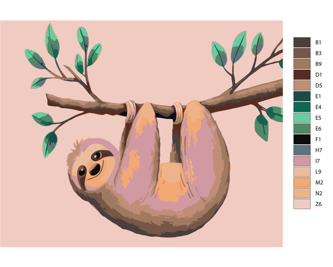 Sloth Paint by Numbers Canvas Animal Painting by Numbers Pastel ...
