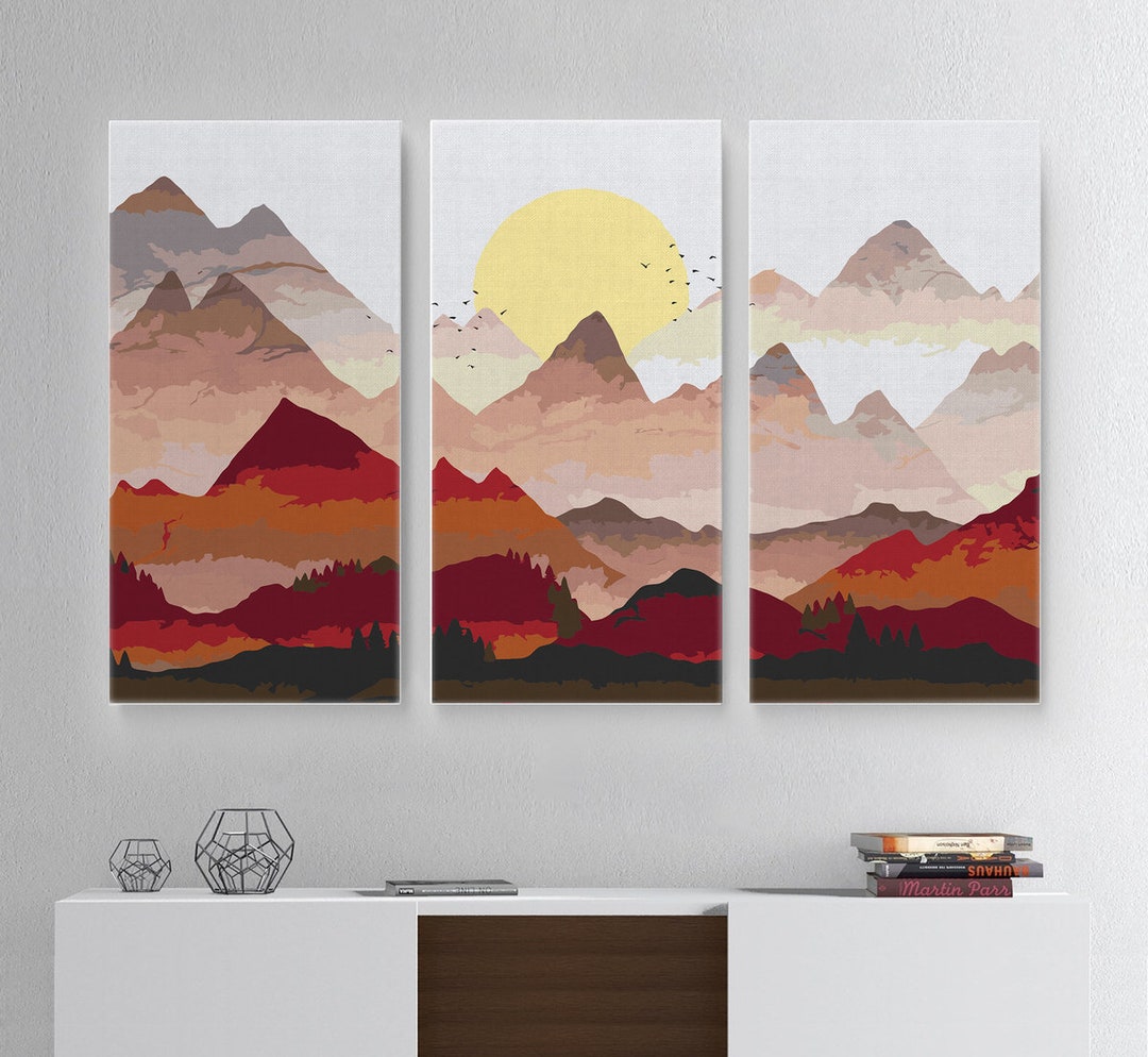 Mountain Triptych Paint by Numbers Kit – 3 Panel DIY Canvas Wall Art ...