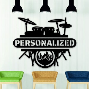 Personalized Drum Set Wall Decor | Custom Name Percussion Set | Rock ...