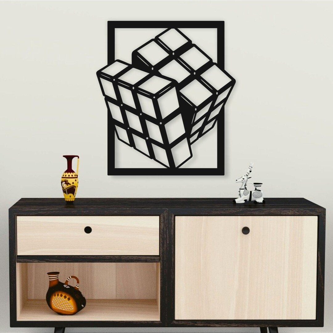 3D Rubik's Cube Geometric Wooden Wall Decor | Stress Cube Modern Mind ...