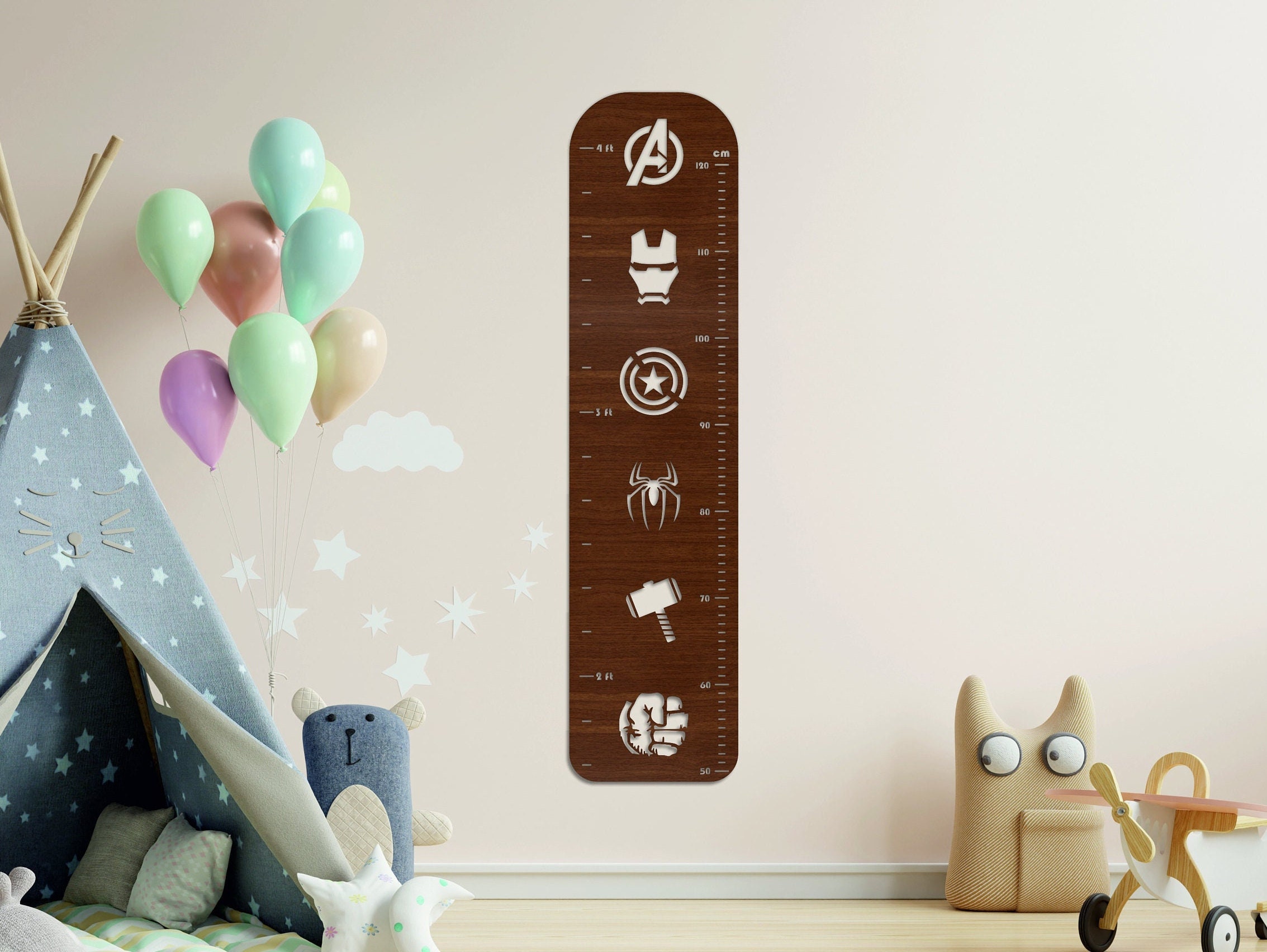 Avengers Logos Puzzle Growth Chart for Kids -cm and Ft- Wooden ...