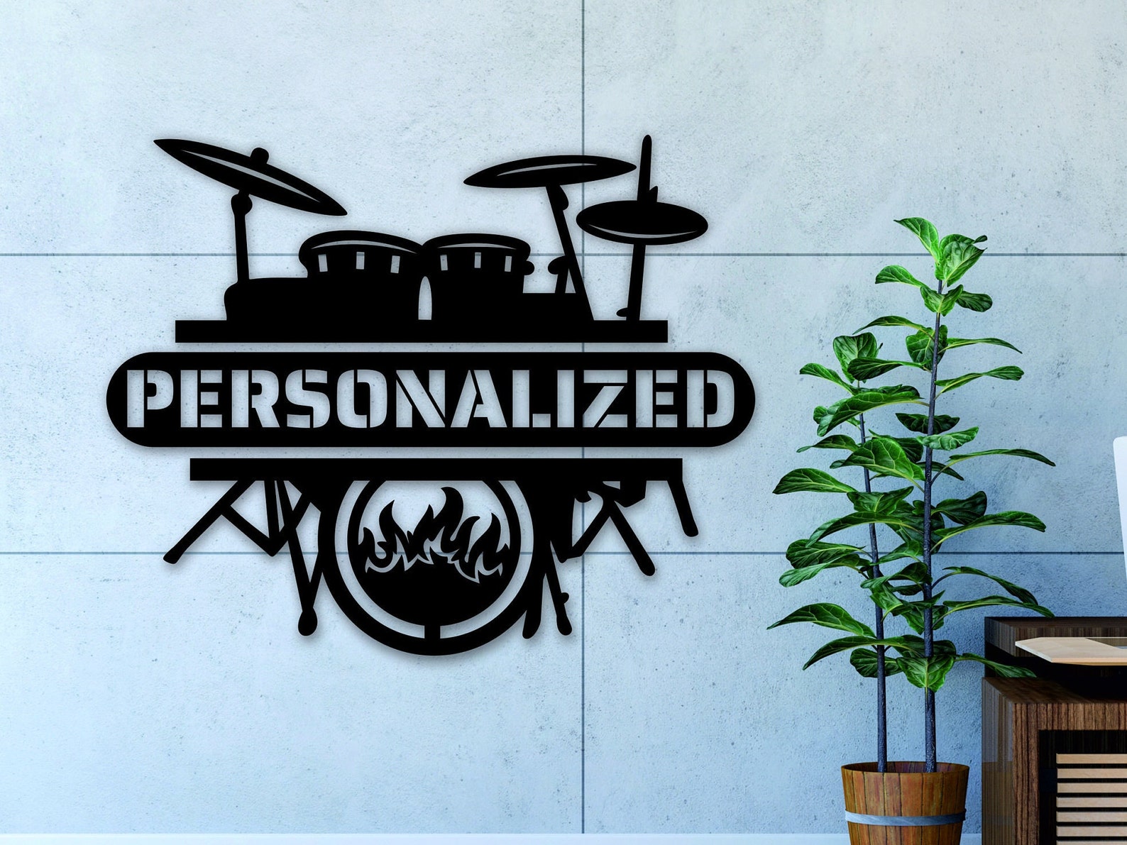Personalized Drum Set Wall Decor | Custom Name Percussion Set | Rock ...