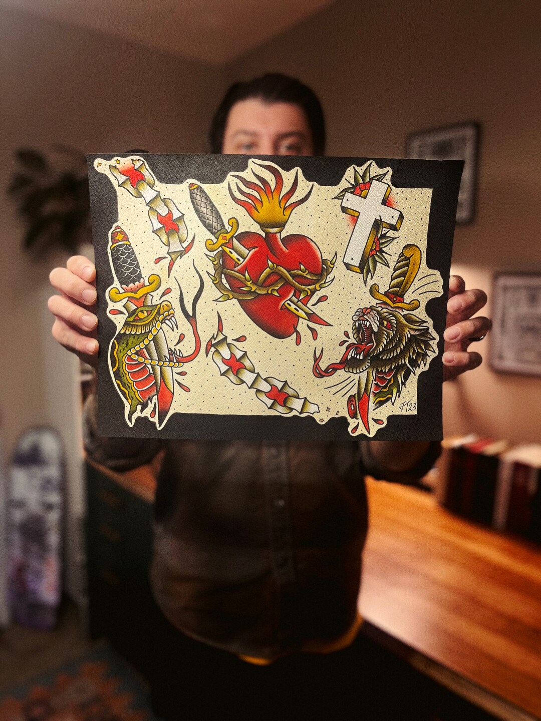 HAND PAINTED Sacred Heart Tattoo Flash Sheet - Etsy