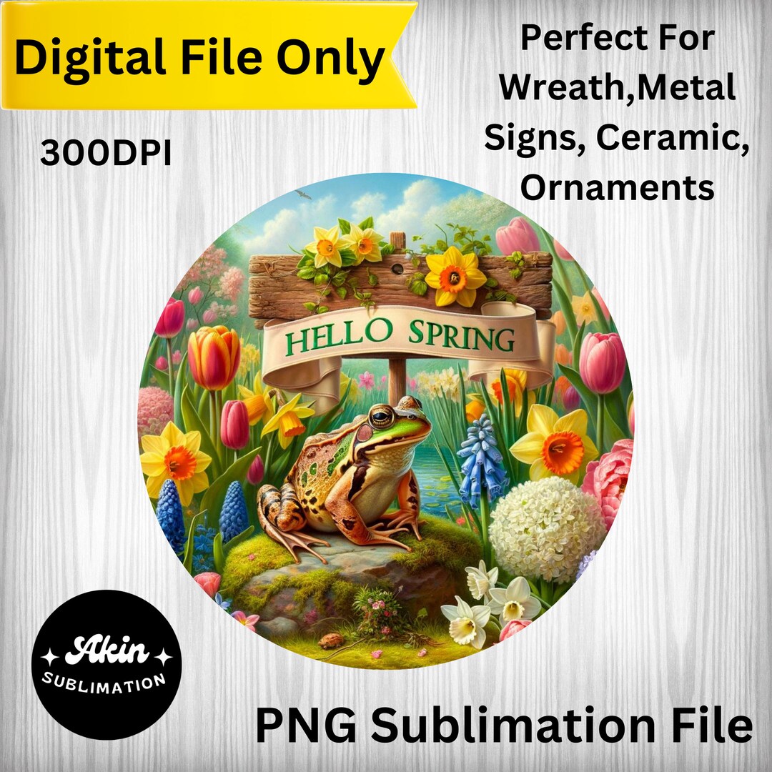 Hello Spring Frog Garden Sign, Lively Floral Froggy Welcome, Seasonal ...