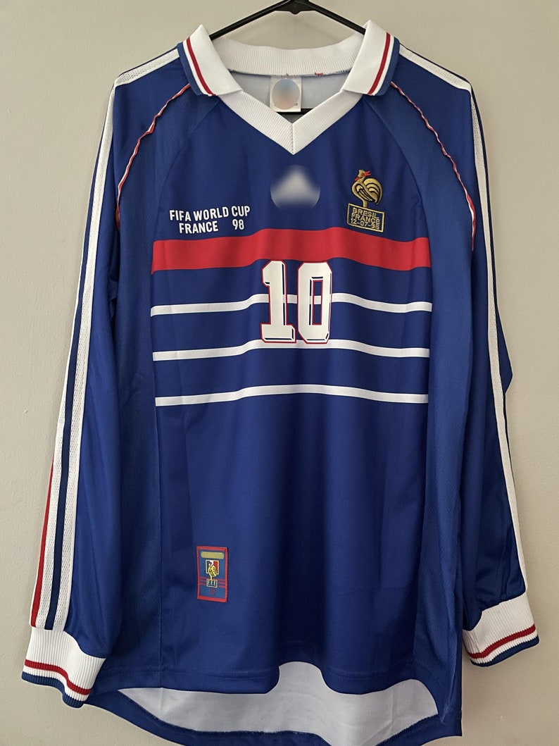 France 1998 Home Jersey Retro Football Zidane FINAL WC France Soccer ...