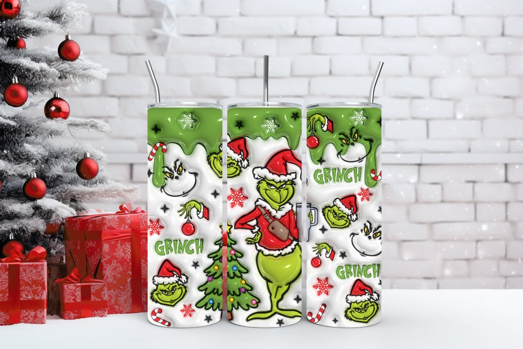 Green Grinch Tree 20 Oz Comes With Rubber Bottom Lid Straw - Etsy
