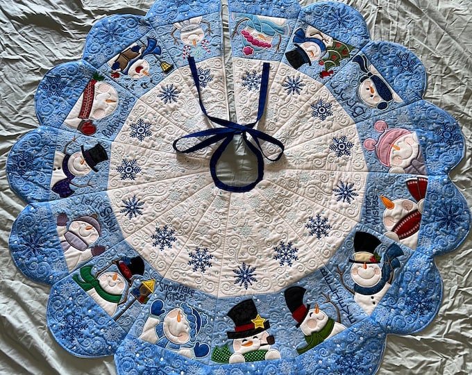 Embroidered Snowman Christmas Tree Skirt 52” Diameter - Etsy