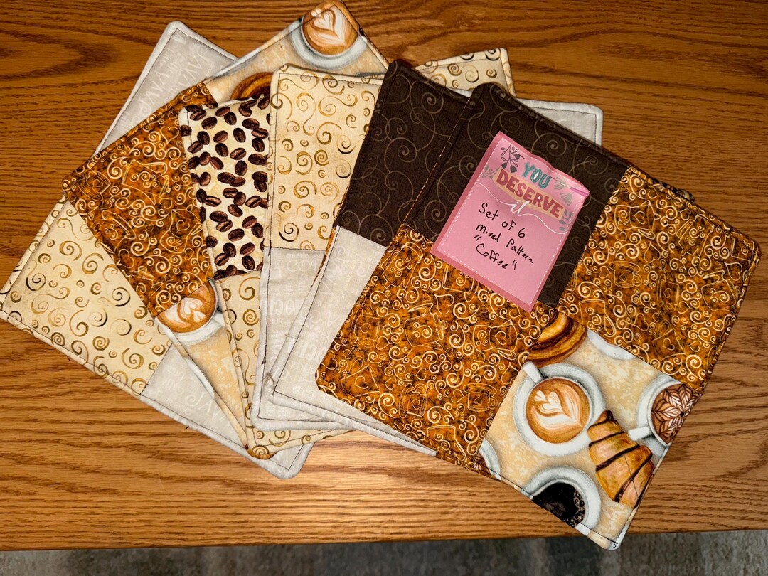 Dinner Plate Cozies Set of 6 Coffee Themed Fabric 9.5 Square FREE ...