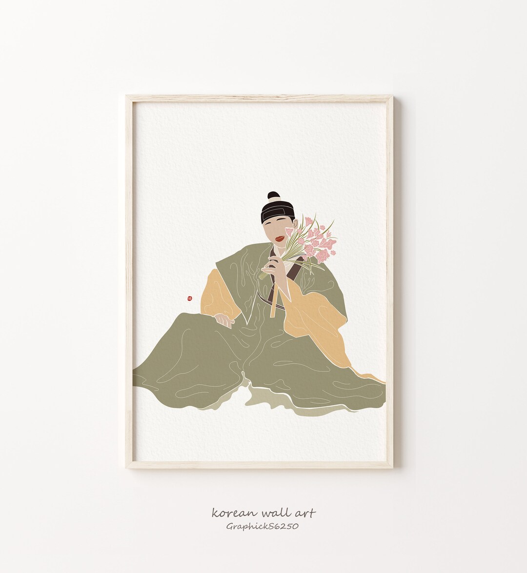 Korean Boho Wall Art, Hanbok Art, Boho Korean Art, Korean Art Print ...
