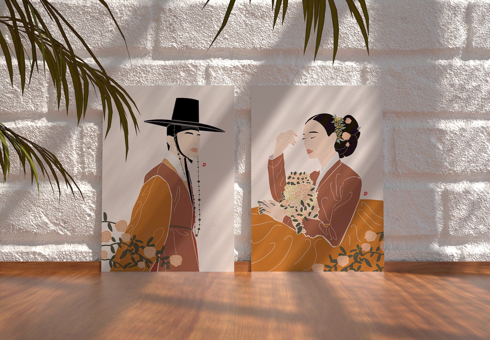 Korean Boho Wall Art Set of 2 Hanbok Art Boho Korean Art - Etsy Canada