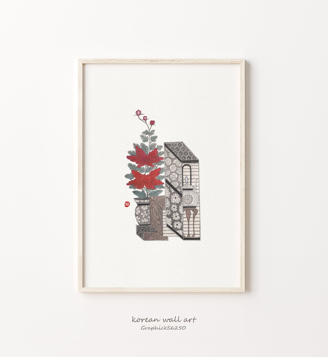 Korean Wall Art, Korean Flowers and Ornaments, Korean Art Print, Korean ...