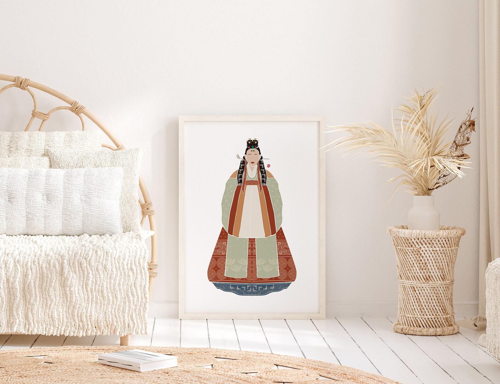 Korean Boho Wall Art Set of 2 Hanbok Art Boho Korean Art - Etsy